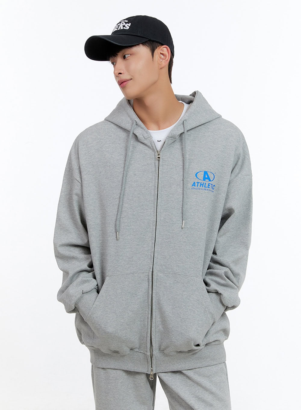 Men's Two-Way Zip-Up Lettered Hoodie (Gray) IS413 - Korean Men's ...